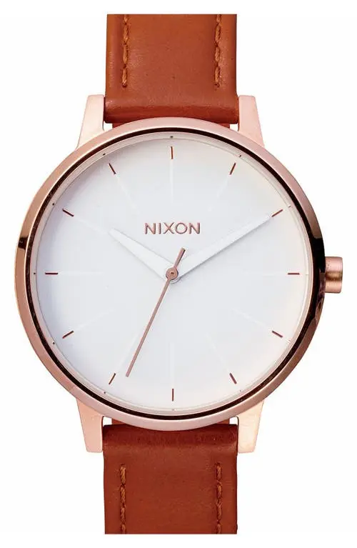 Nixon The Kensington Leather Strap Watch - Brown/rose Gold/white