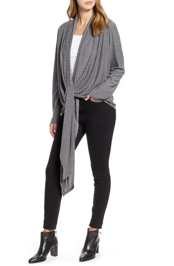 Loveappella Drape Tie Front Cardigan