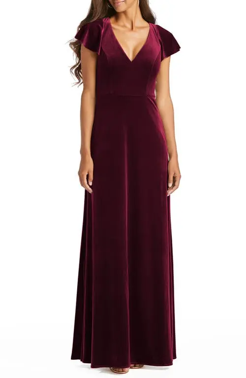 After Six Flutter Sleeve Velvet Gown