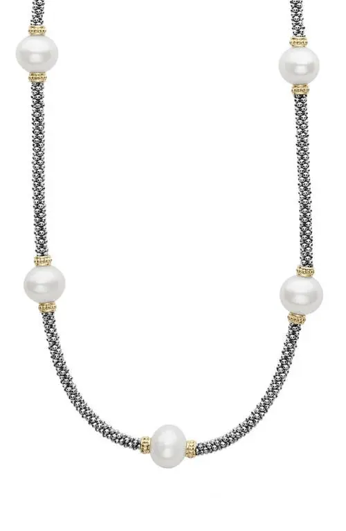 Lagos Luna Cultured Pearl Station Necklace - Silver