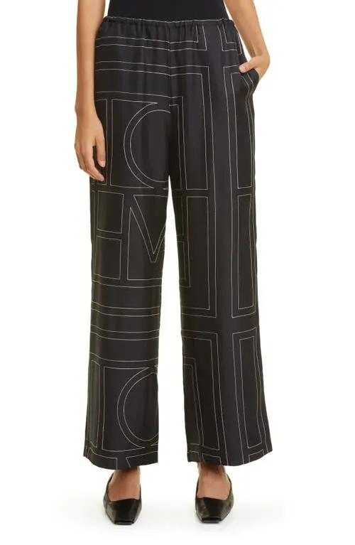 TOTEME Monogram Silk Pajama Bottoms - Black Monogram