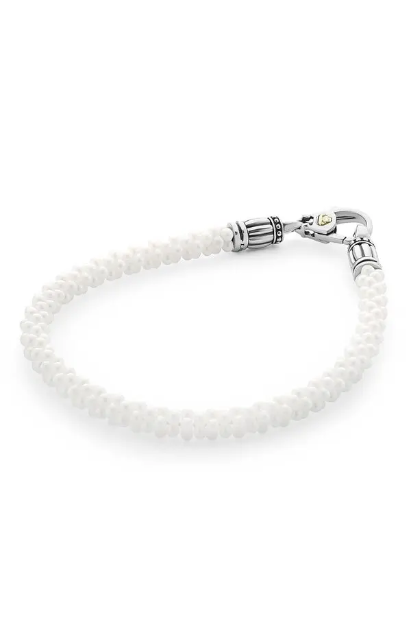 Lagos Ceramic Caviar Beaded Bracelet - White/ Gold