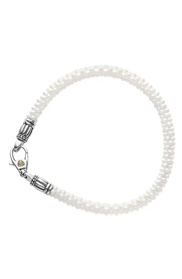 Lagos Ceramic Caviar Beaded Bracelet - White/ Gold