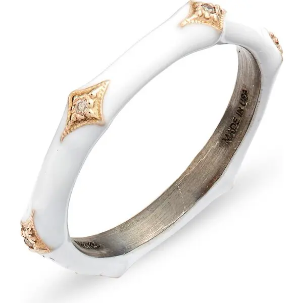 Armenta New World 14k Gold & Enamel Band Ring - White Enamel