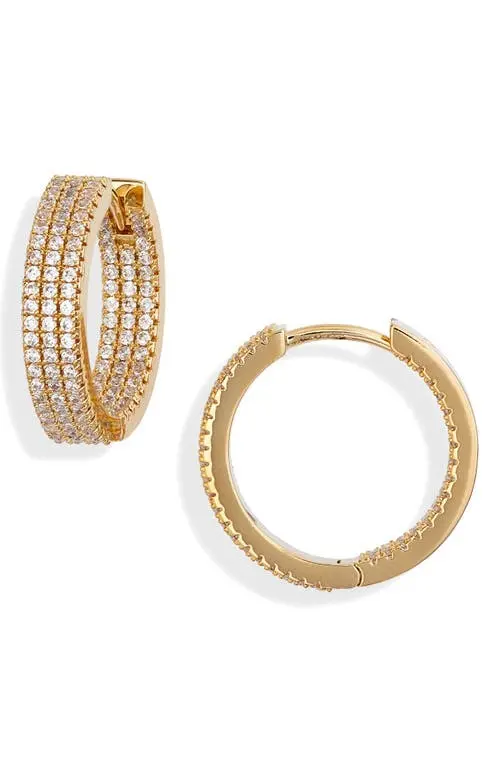 Nordstrom Pavé Huggie Hoop Earrings - Clear- Gold