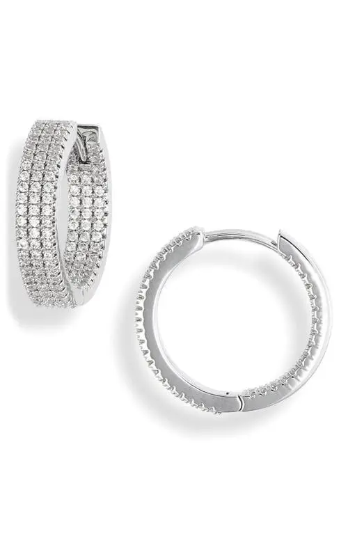 Nordstrom Pavé Huggie Hoop Earrings - Clear- Silver