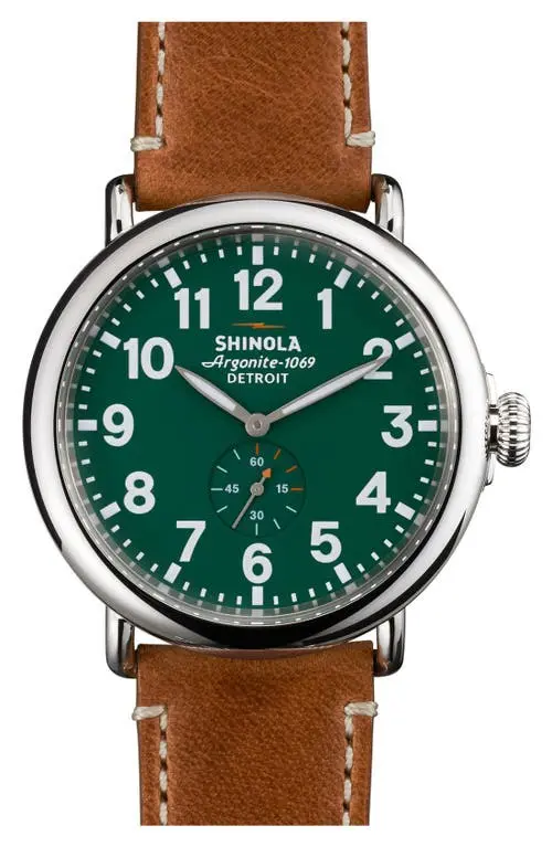 Shinola The Runwell Leather Strap Watch - Brown/green/silver