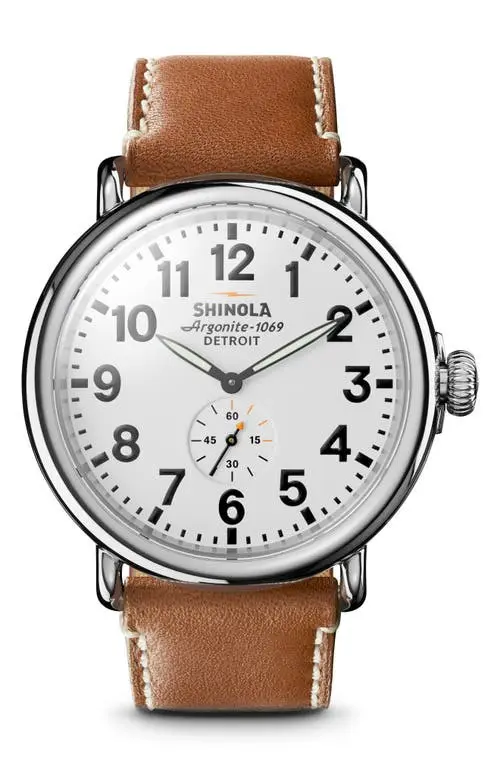 Shinola The Runwell Leather Strap Watch - Brown/white/silver
