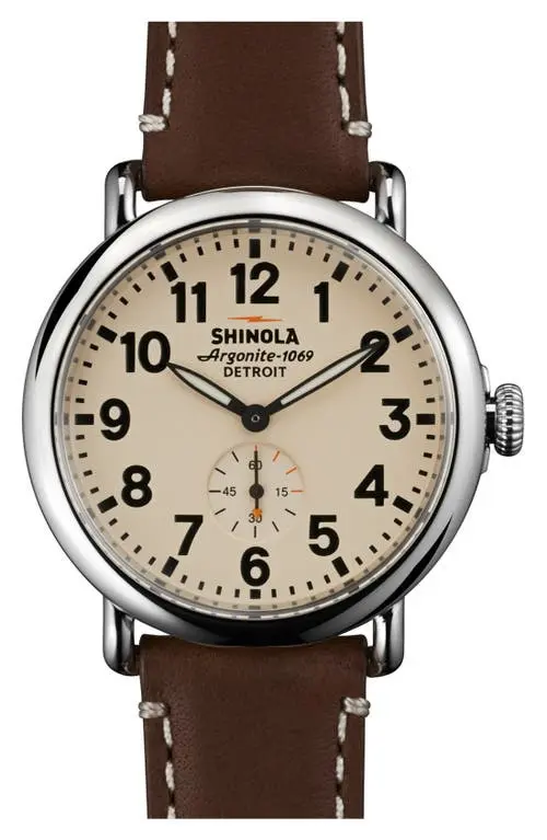 Shinola The Runwell Leather Strap Watch - Dark Coffee/cream