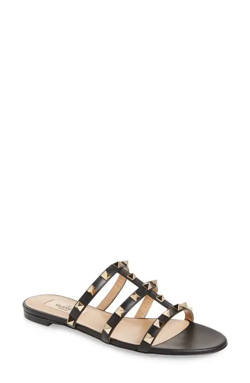 Valentino Garavani Rockstud Slide Sandal - 0no Nero