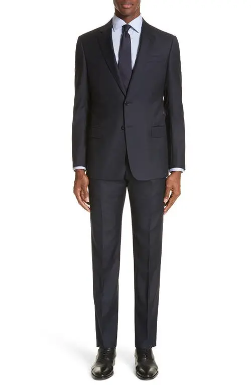 Emporio Armani Trim Fit Solid Wool Suit - Solid Blue Navy