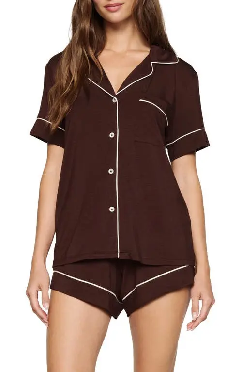 Eberjey Gisele Relaxed Short Pajama Set - Chocolate/ivory