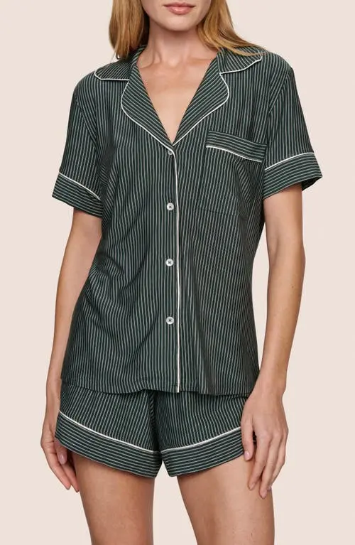 Eberjey Gisele Relaxed Short Pajama Set - Duo Stripe Pine/ivory