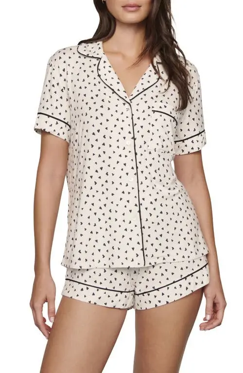 Eberjey Gisele Printed Relaxed Jersey Knit Short Pajamas - Heart To Heart Black