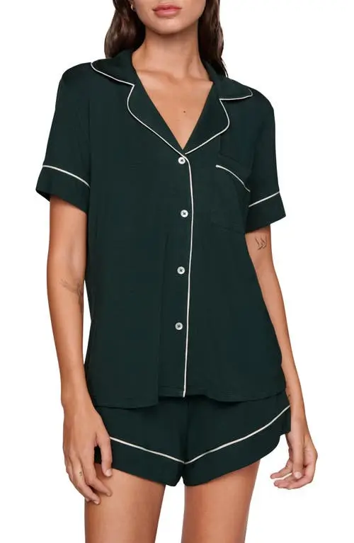 Eberjey Gisele Relaxed Short Pajama Set - Pine/ivory