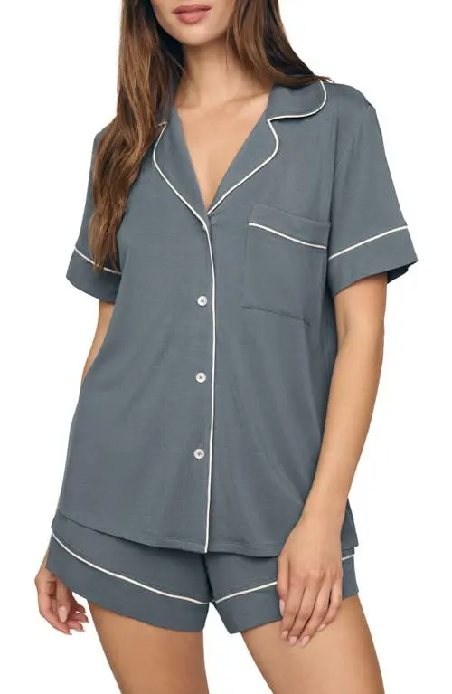 Eberjey Gisele Relaxed Short Pajamas - Stone Blue/ivory
