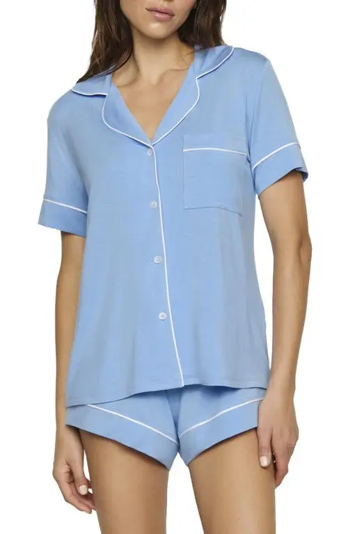 Eberjey Gisele Printed Relaxed Jersey Knit Short Pajamas - Summer Blue/white