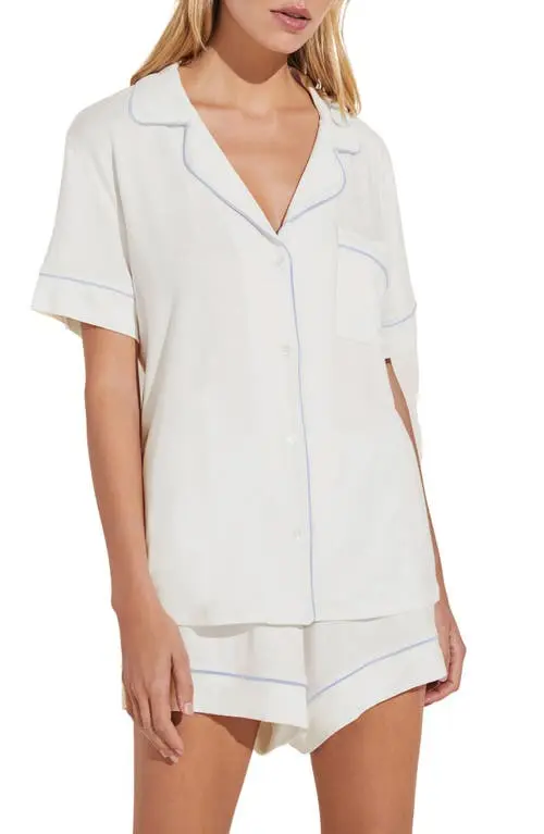 Eberjey Gisele Printed Relaxed Jersey Knit Short Pajamas - White/ice Blue