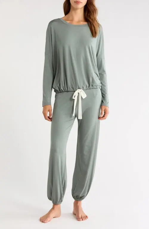 Eberjey Gisele Jersey Knit Slouchy Pajamas - Desert Sage/ivory