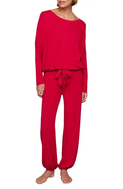 Eberjey Gisele Jersey Knit Slouchy Pajamas - Holly Red/holly Red