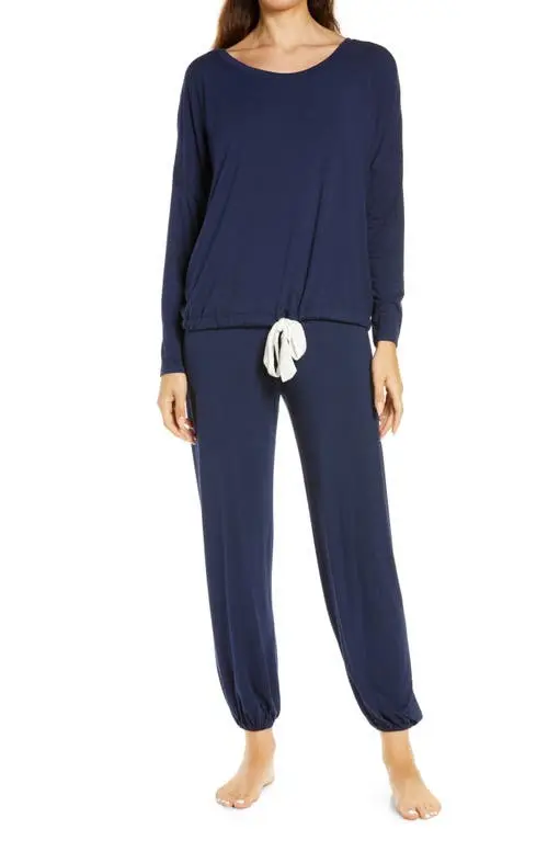 Eberjey Gisele Jersey Knit Slouchy Pajamas - Navy/ivory