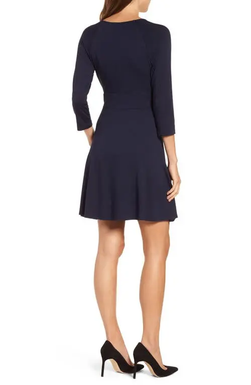 Karen Kane Faux-wrap Drape Dress - Navy