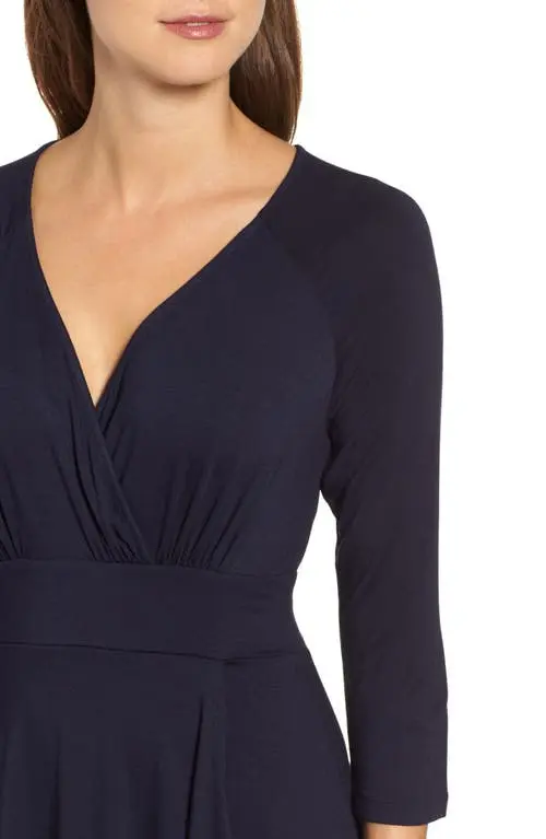 Karen Kane Faux-wrap Drape Dress - Navy