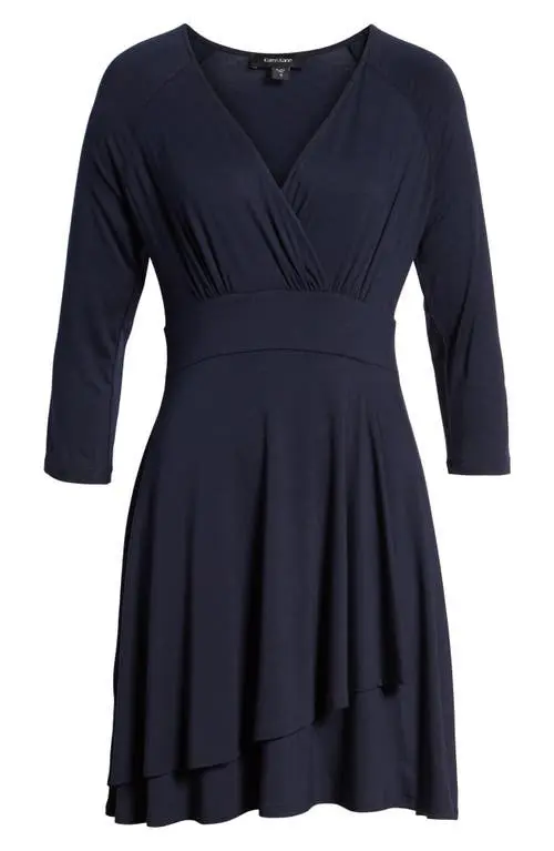Karen Kane Faux-wrap Drape Dress - Navy