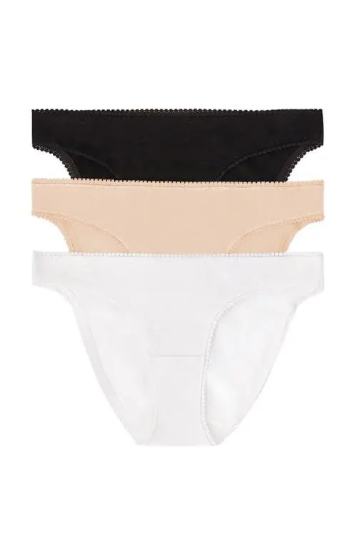 ON GOSSAMER 3-pack Cotton Hip Bikinis - Black/white/champagne
