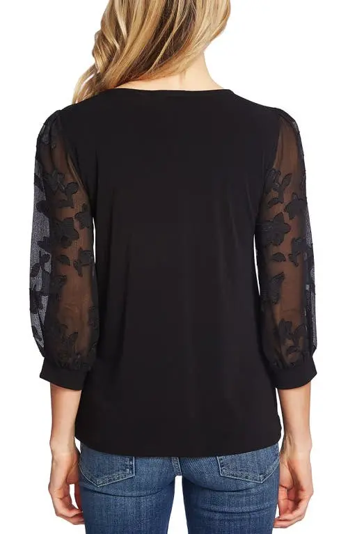 CECE DUPRAZ Lace Sleeve Crepe Blouse