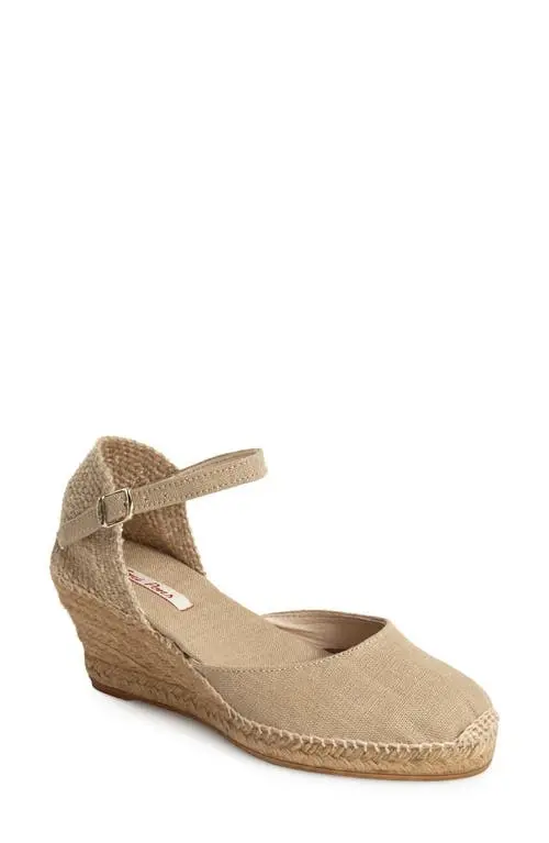 TONI PONS Caldes Linen Wedge Sandal - Stone