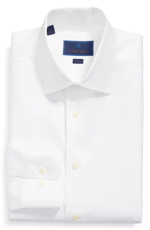 David Donahue Trim Fit Superfine Twill Dress Shirt - White
