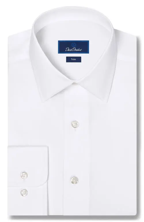 David Donahue Trim Fit Superfine Twill Dress Shirt - White