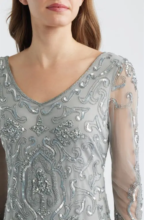pisarro nights sequin dress Pisarro Nights Sequin Floral Sheath Dress - Ivory
