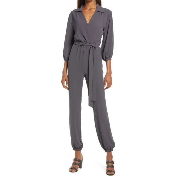 Fraiche By J Tie Waist Jumpsuit - Charcoal