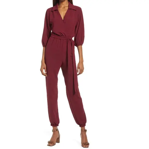Fraiche By J Tie Waist Jumpsuit - Merlot