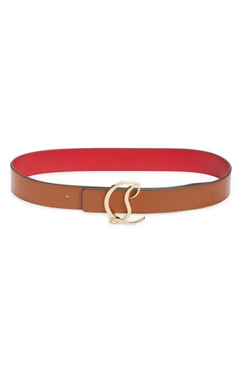 CHRISTIAN LOUBOUTIN Logo Buckle Leather Belt - Cuoio/gold