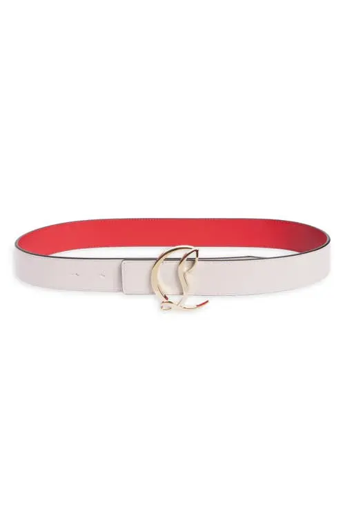 CHRISTIAN LOUBOUTIN Logo Buckle Leather Belt - Leche/ Gold