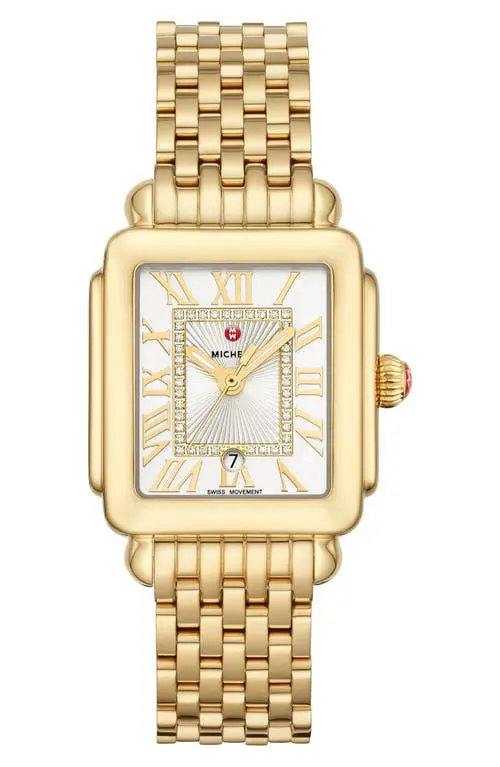 Michele Deco Madison Mid Diamond Dial Bracelet Watch - Gold