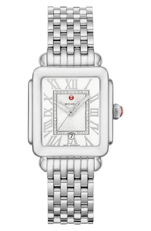 Michele Deco Madison Mid Diamond Dial Bracelet Watch - Silver