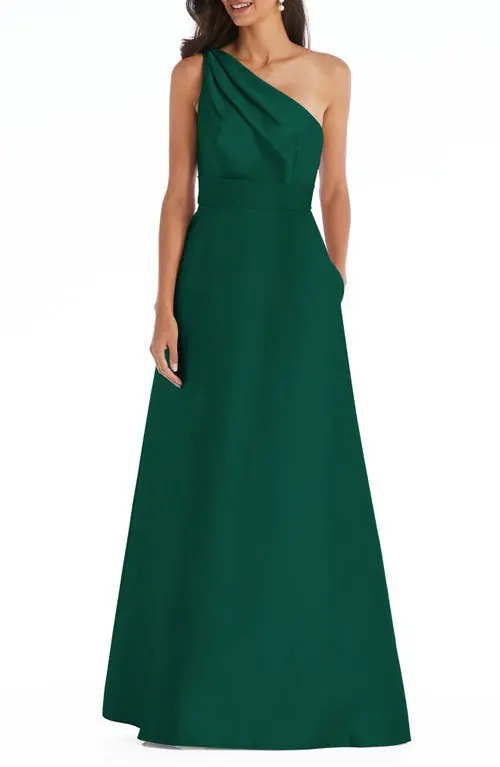 Alfred Sung One-shoulder A-line Gown - Hunter