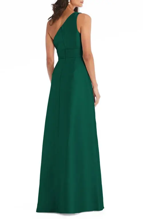 Alfred Sung One-shoulder A-line Gown - Hunter