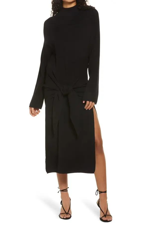 Sndys Tied Up Ribbed Long Sleeve Midi Sweater Dress In Black - 58% Off |  Editorialist