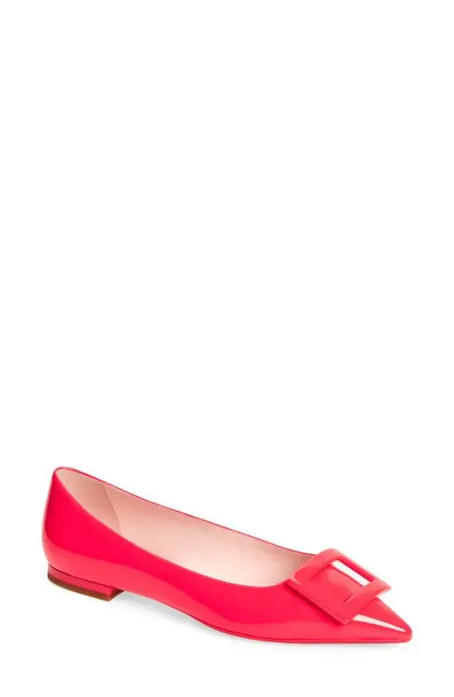 ROGER VIVIER Gommettine Buckle Pointed Toe Flat - Neon Pink