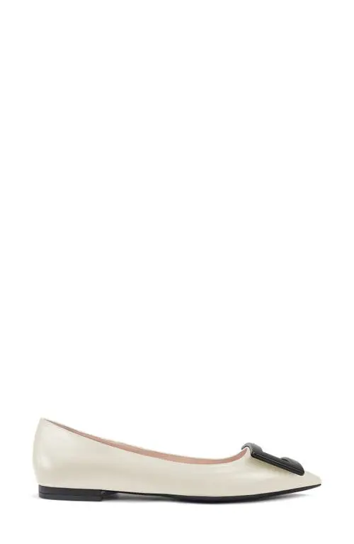 ROGER VIVIER Gommettine Buckle Pointed Toe Flat - White