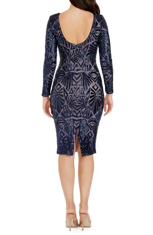 Dress The Population Sequin Cocktail Dress - Navy