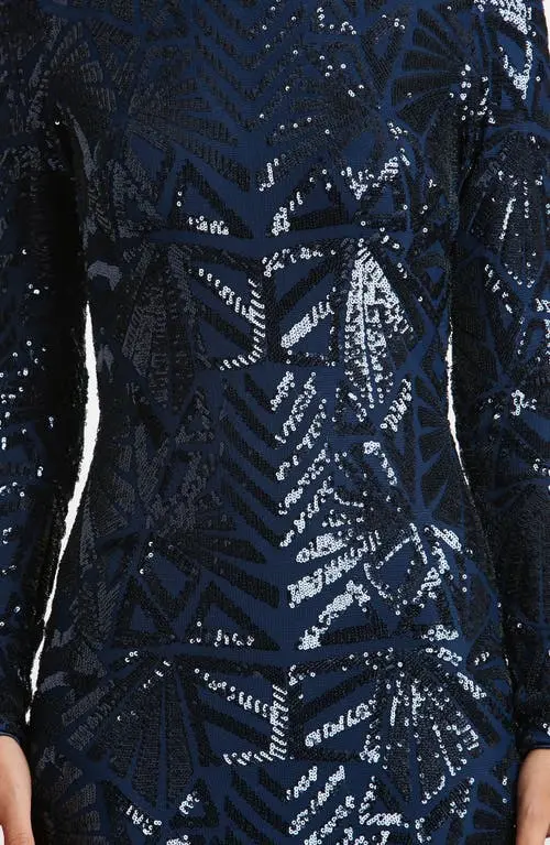 Dress The Population Sequin Cocktail Dress - Navy
