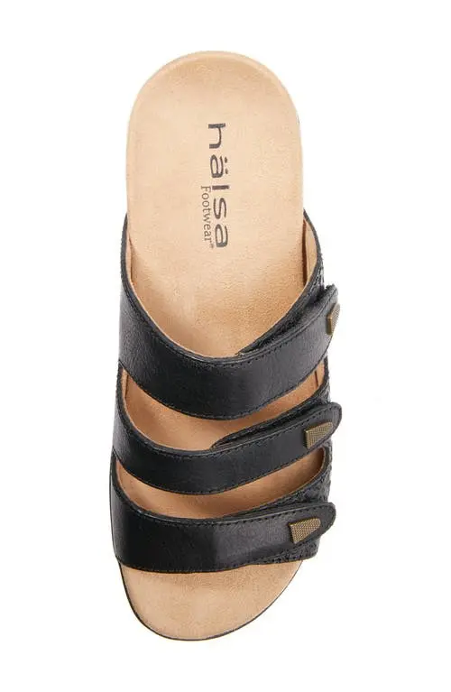 HALSA FOOTWEAR Strappy Slide Sandal - Black Waxed/embossed