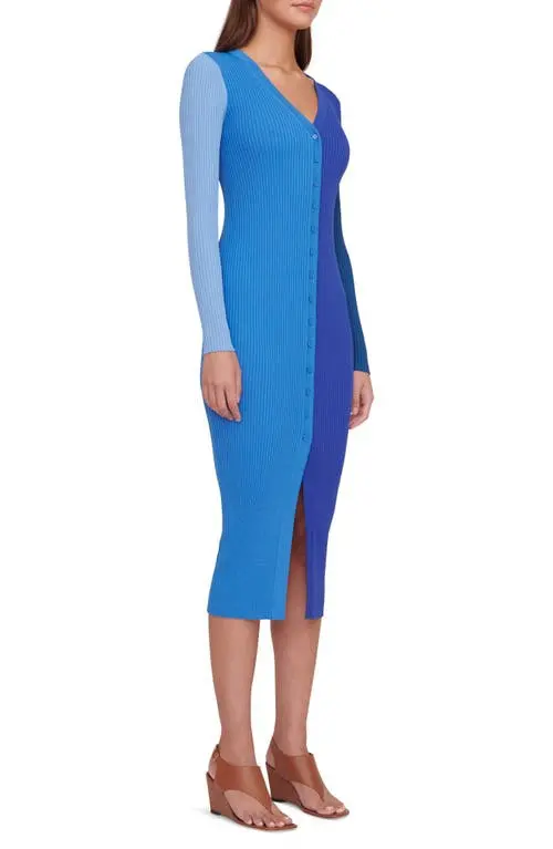 Staud Shoko Colorblock Ribbed Sweater Dress - Cobalt Multi