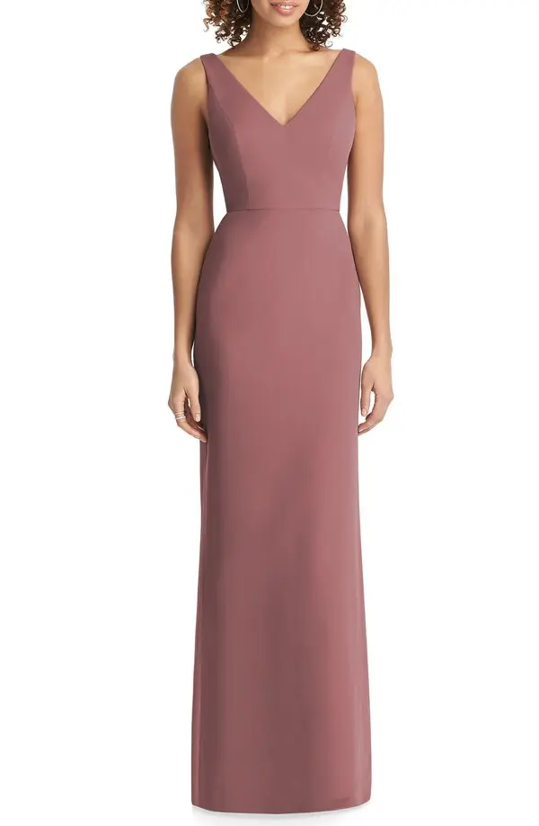 Social Bridesmaids V-Neck Back Tie Chiffon Trumpet Gown - Rosewood